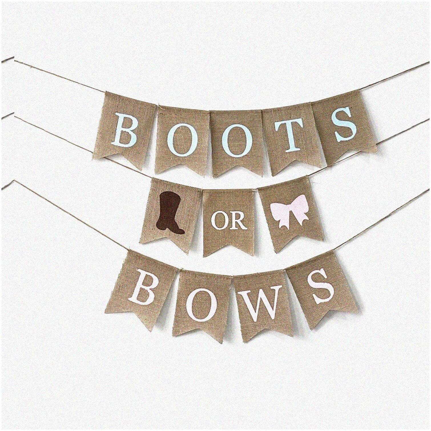 Burlap Bliss: Gender Reveal Boot & Bow Banner - Delightful Decorations ...