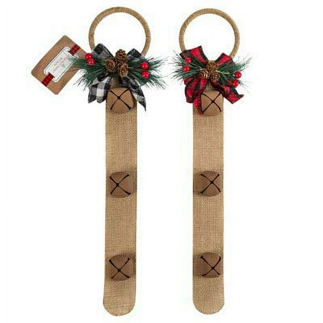 Burlap Buffalo Plaid Jingle Bell - Door Greeters for Christmas Holiday ...