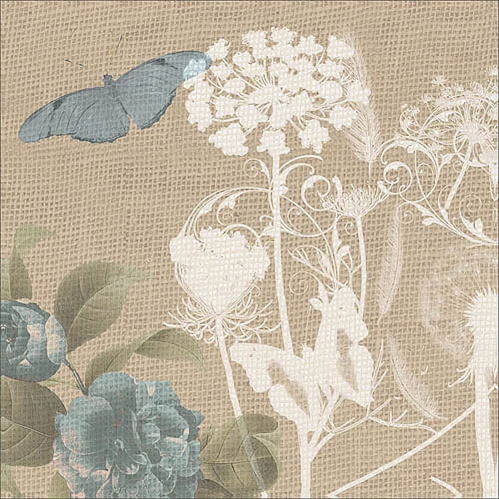 Burlap Butterfly with Silhouette Botanical Plants Tan & Blue Canvas Art ...