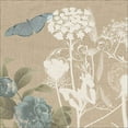 Burlap Butterfly with Silhouette Botanical Plants Tan & Blue Canvas Art ...