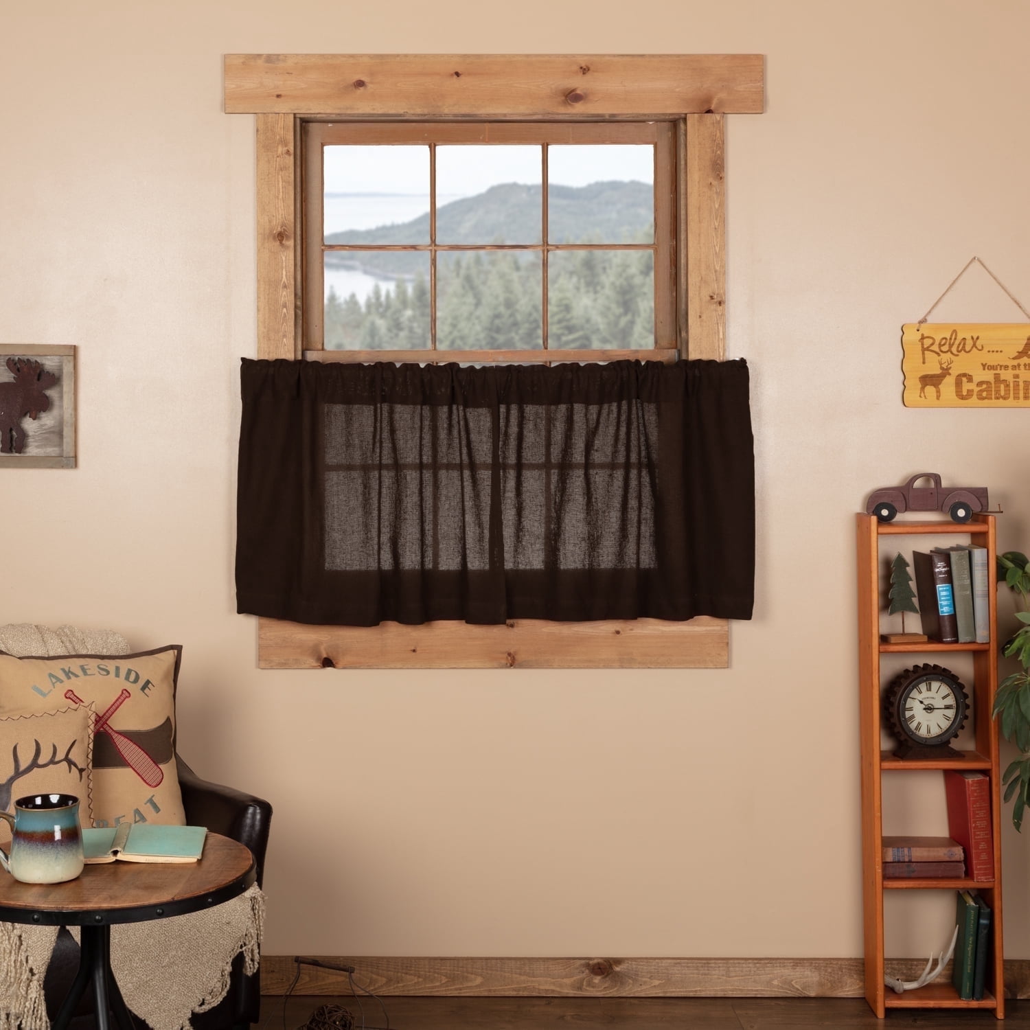 VHC Brands Burlap Chocolate Tier Set of 2 L24xW36 Country Curtains ...
