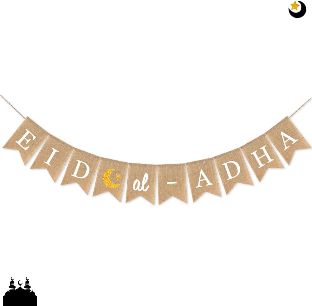 Burlap Eid Al Adha Banner Supplies with Moon and Star Design Muslim ...