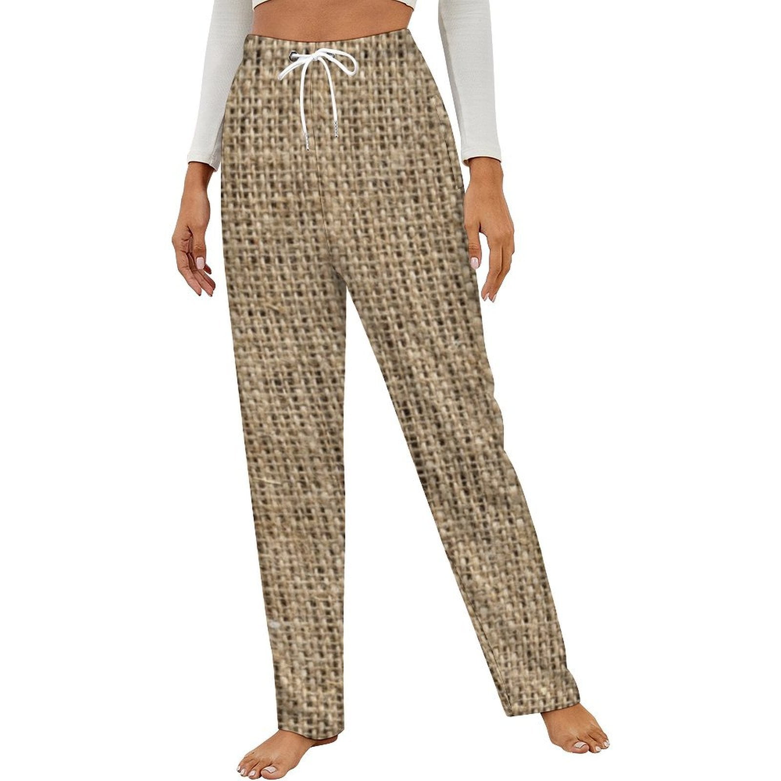 Burlap Fabric Texture Winter Pajamas Pants Warm Flannel Home Pants ...