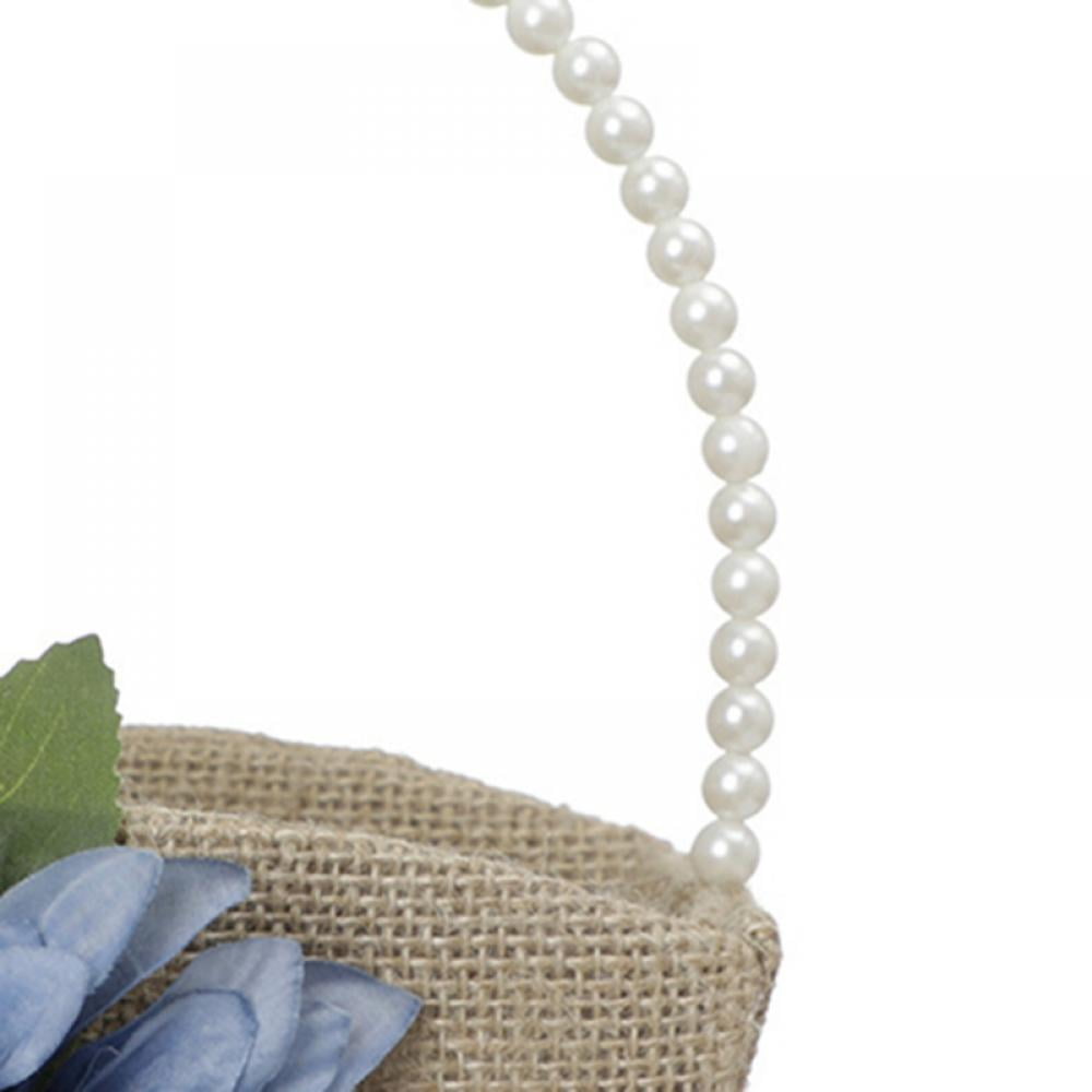 Burlap Flower Girl Basket Pearl Handle For Vintage Rustic Wedding ...