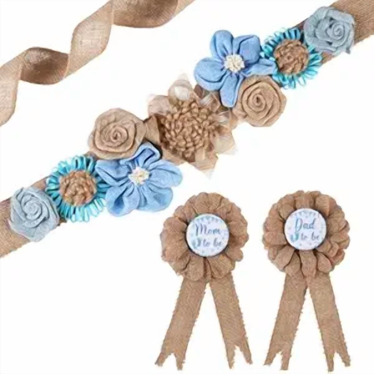 Burlap Gender Reveal Maternity Sash Kit, Blue Rustic Baby Shower Belly ...