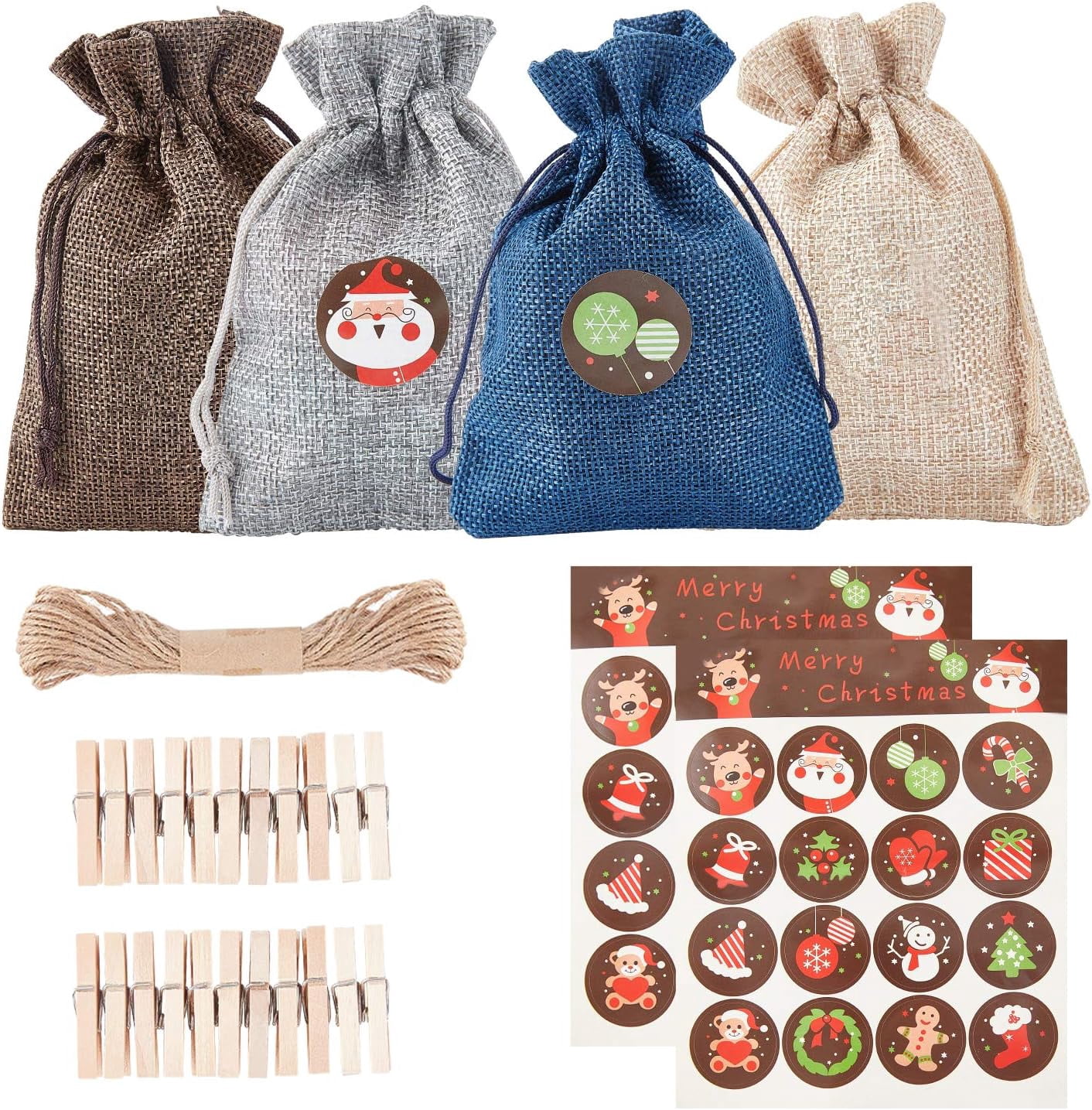 Burlap Gift Bags 32pcs Burlap Bags with Drawstring with Christmas ...