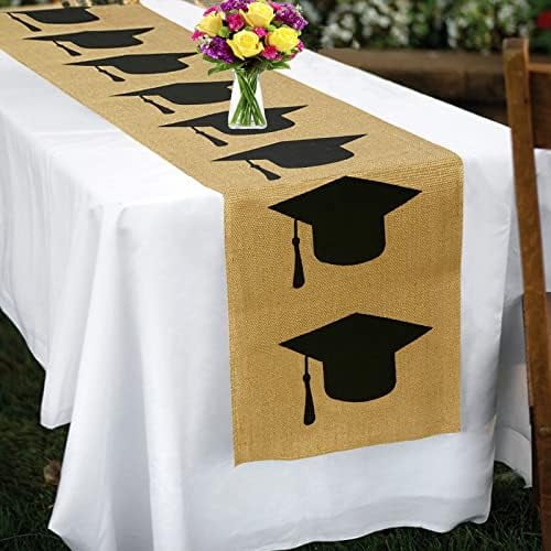 Burlap Graduation Table Runner 72 Inch - Rustic Graduation Table Decorations Black - Graduation ...