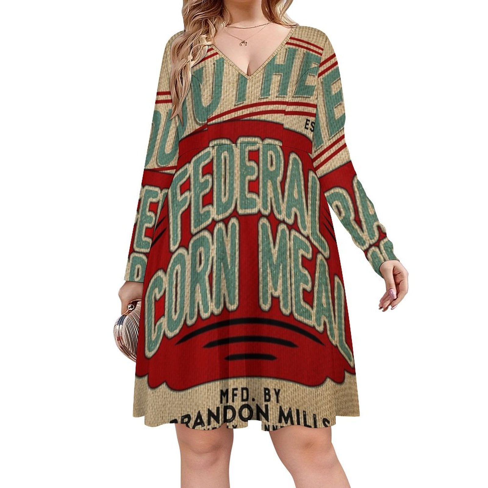 Burlap Grain Sack Feed Sack Vintage Style Graphics Long Sleeve Dresses ...
