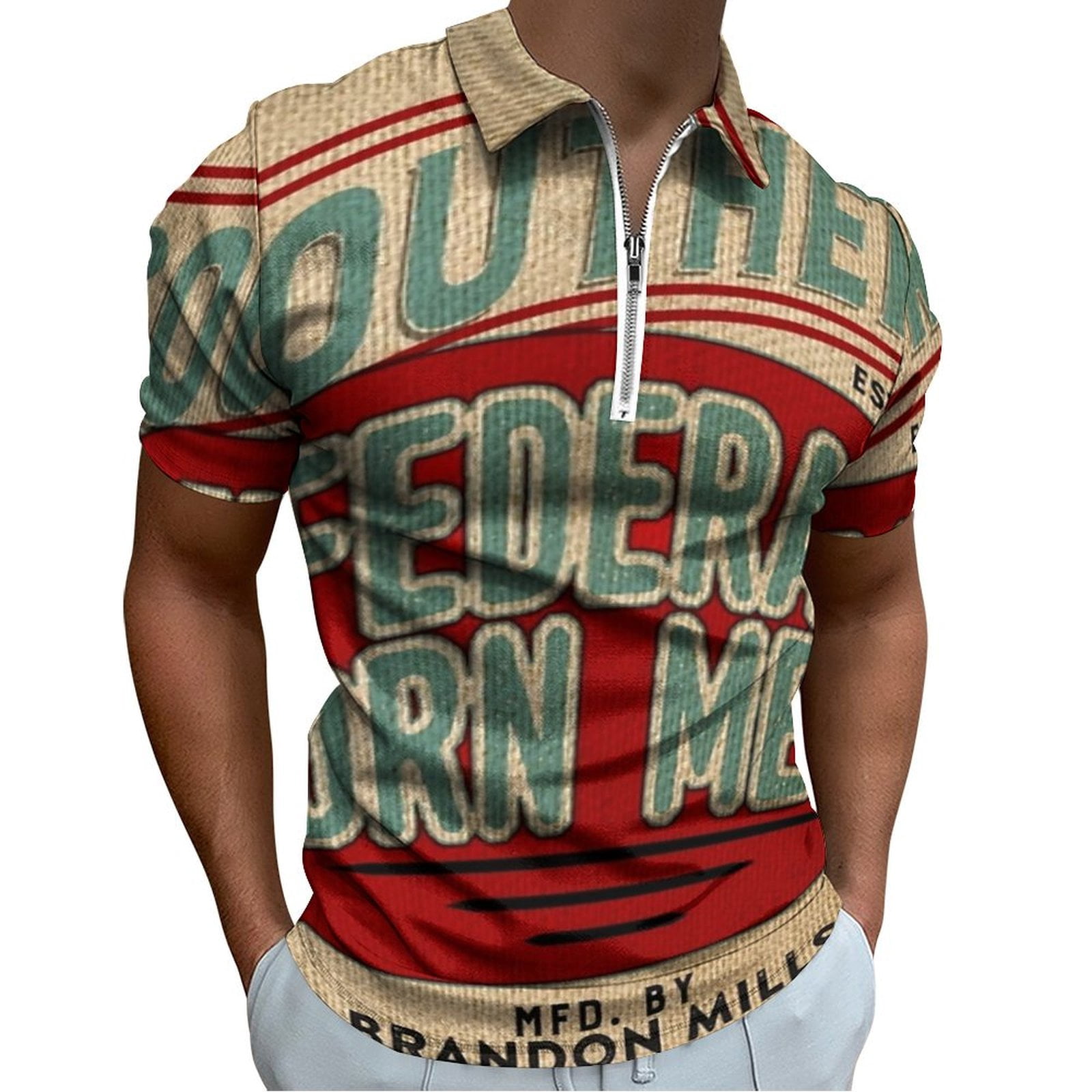 Burlap Grain Sack Feed Sack Vintage Style Graphics Men Zipper T-shirt ...