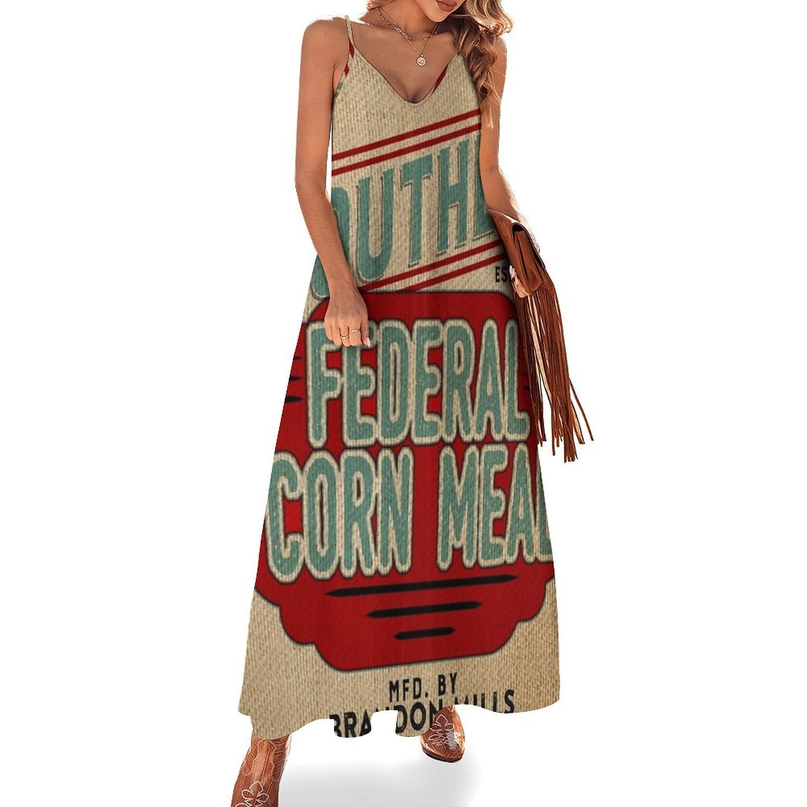 Burlap Grain Sack Feed Sack Vintage Style Graphics Sleeveless Dress ...