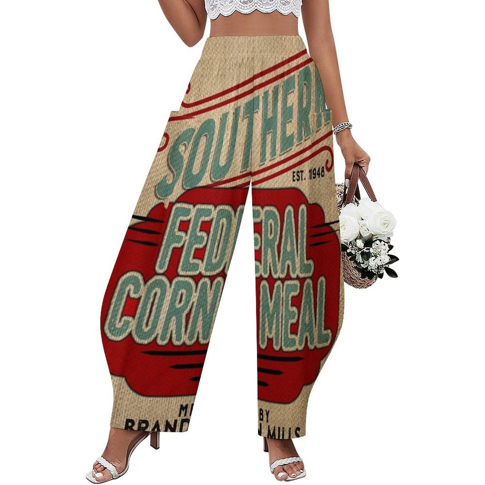 Burlap Grain Sack Feed Sack Vintage Style Graphics Womens Casual Baggy ...