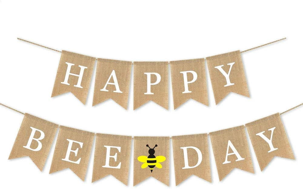 Burlap Happy Bee Day Banner Boy Girl Bumble Bee Themed Birthday Party ...