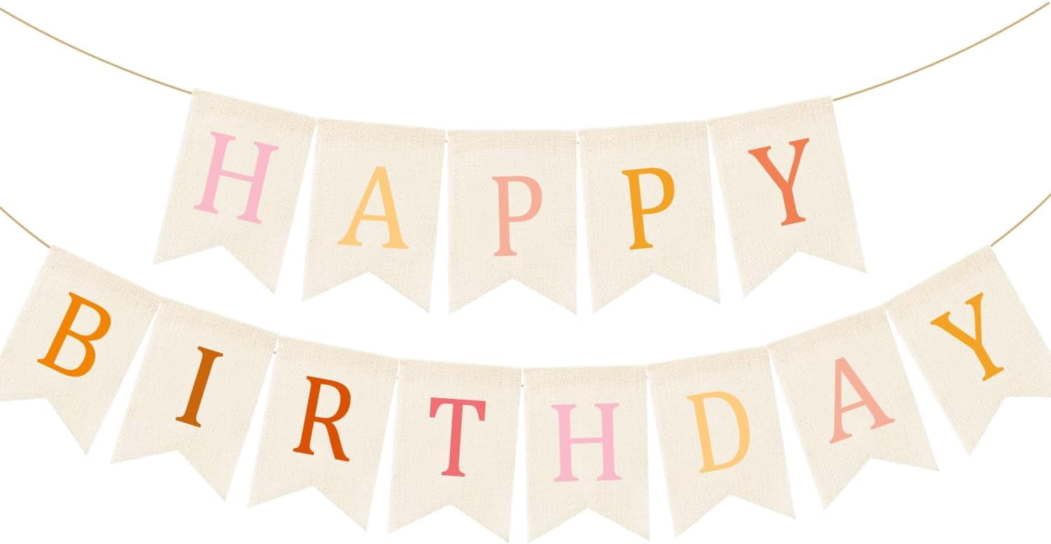 Burlap Happy Birthday Banner Boho Birthday Bunting Garland Pink ...