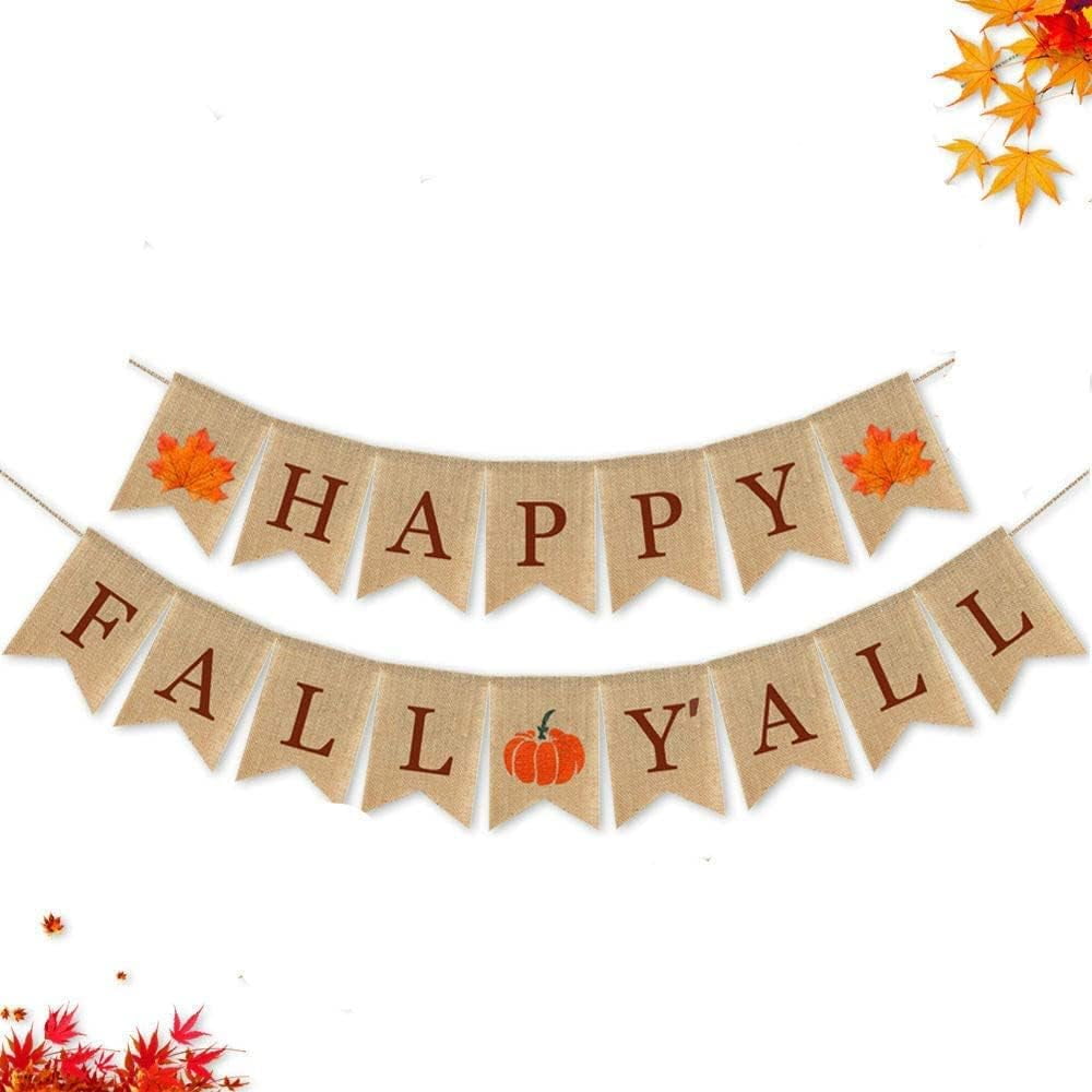 Burlap Happy Fall Yall Banner Pumpkin Theme Party Supplies Thanksgiving ...