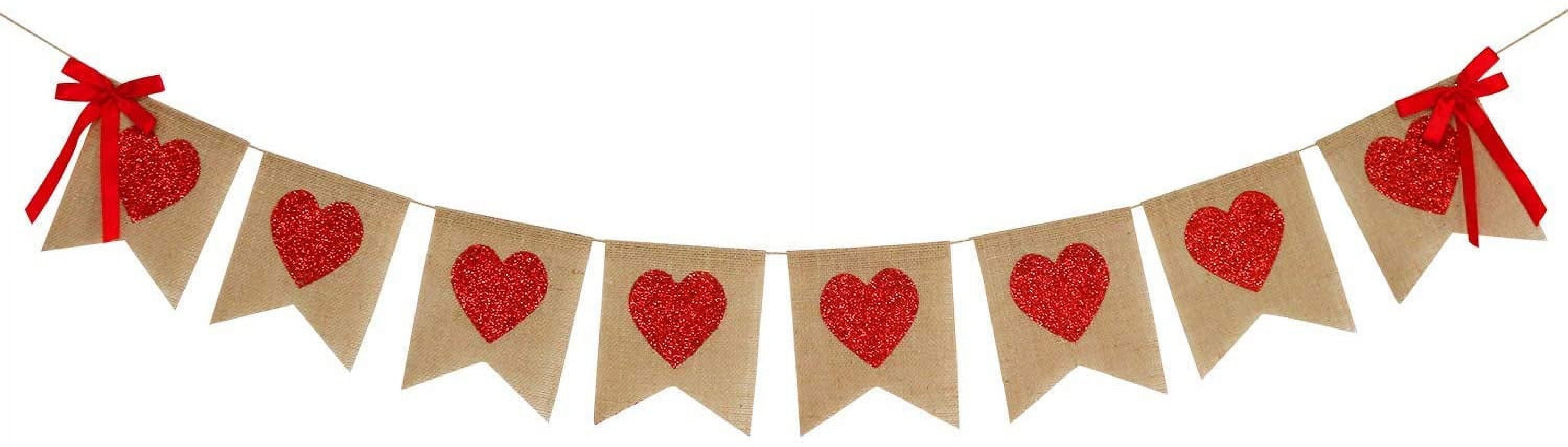Burlap Heart Banner Garland | Red Glitter Heart | Valentine's Day ...