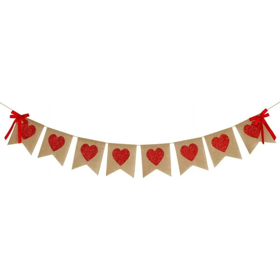 Burlap Heart Banner Garland | Red Glitter Heart | Valentine's Day ...