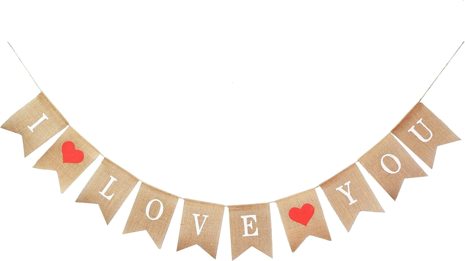Burlap I Love You Banner - Heart Love Decorations for Valentines Day ...