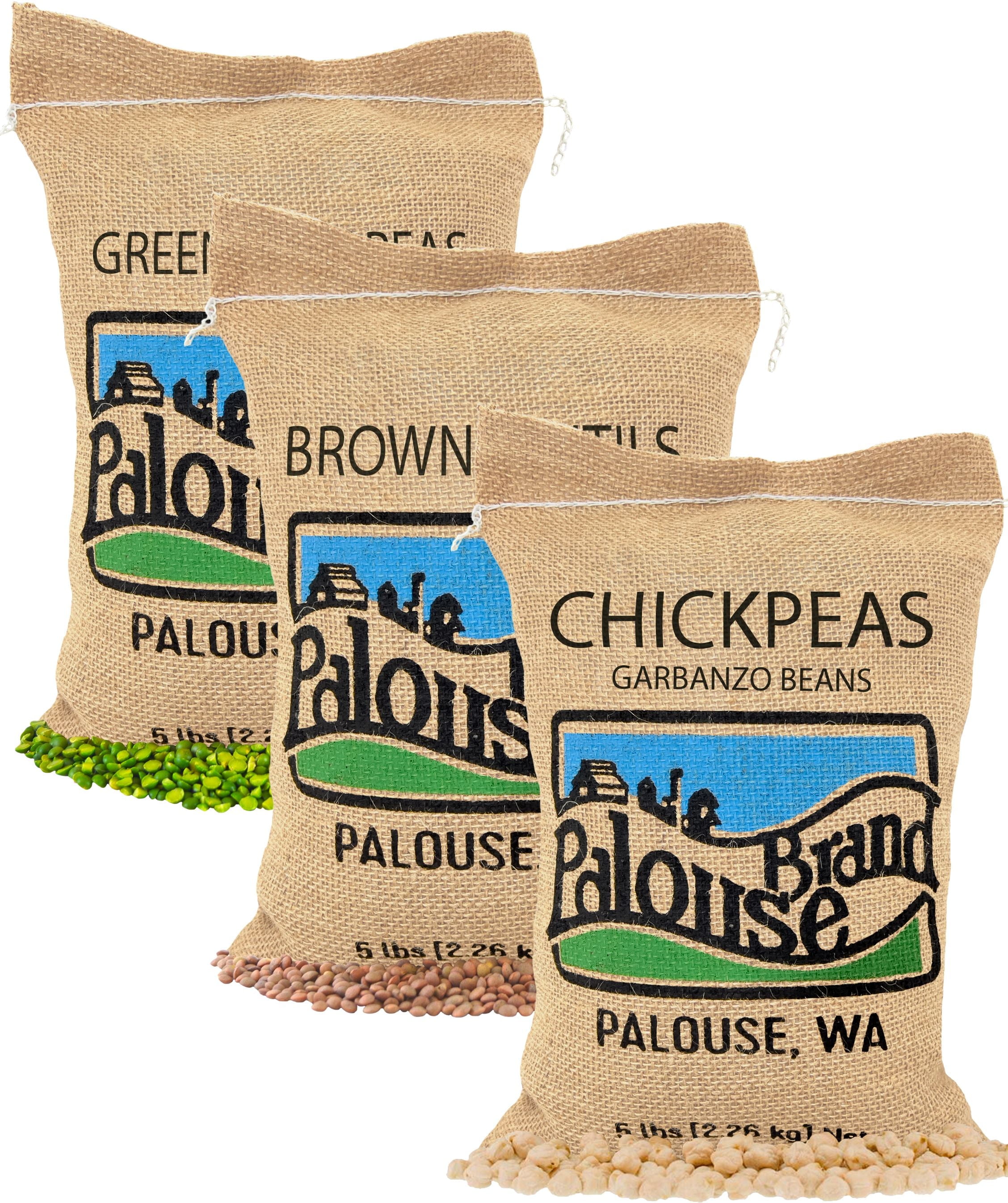 Burlap Legume Pack: Chickpeas, Brown Lentils, Green Split Peas, 15 LBS ...