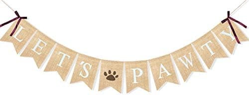 Burlap Let’ Pawty Banner Dog Birthday Party Decorations Puppy Pet Dogs ...