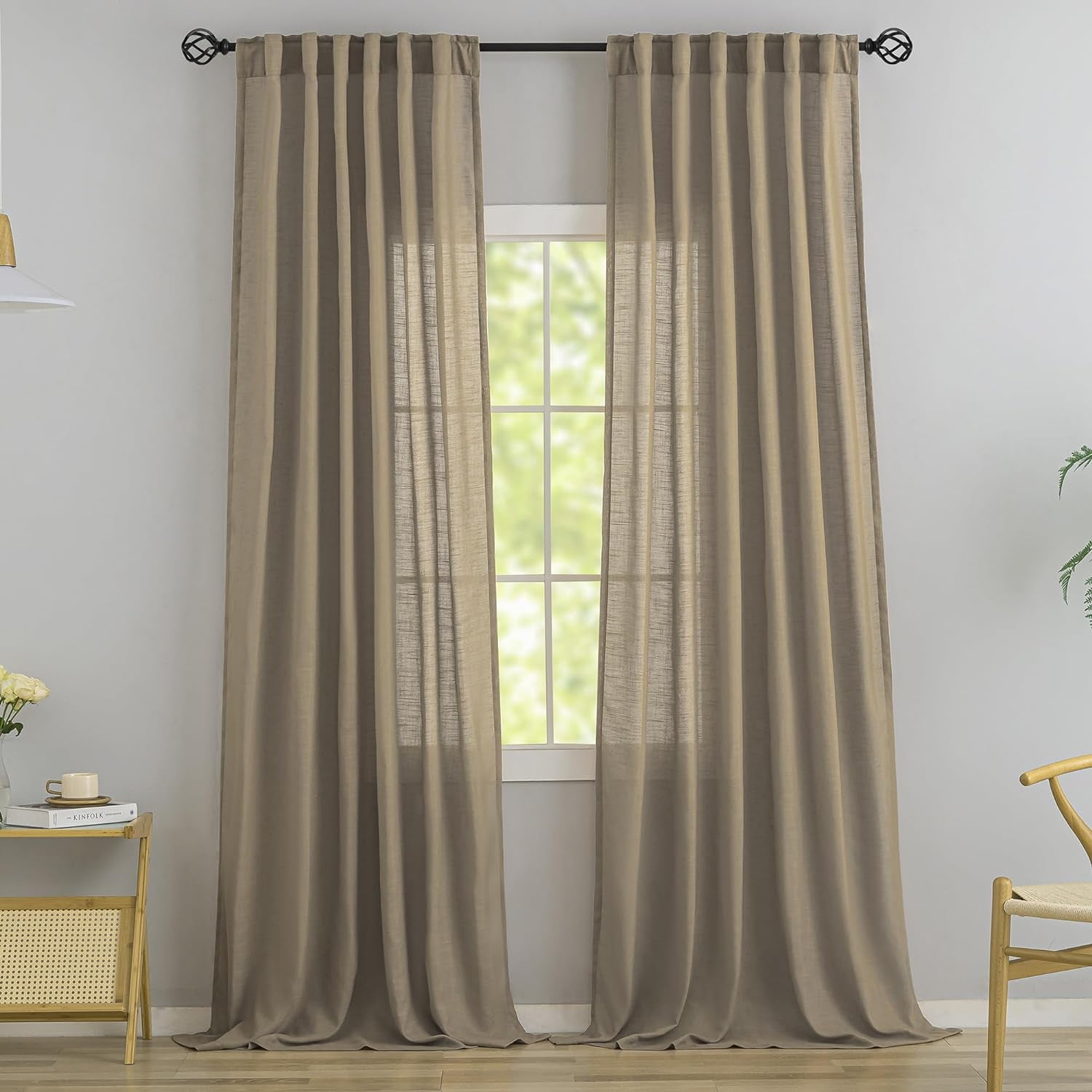 Burlap Linen 144 Inch Length Curtains for Tall Floor Ceiling Villa ...
