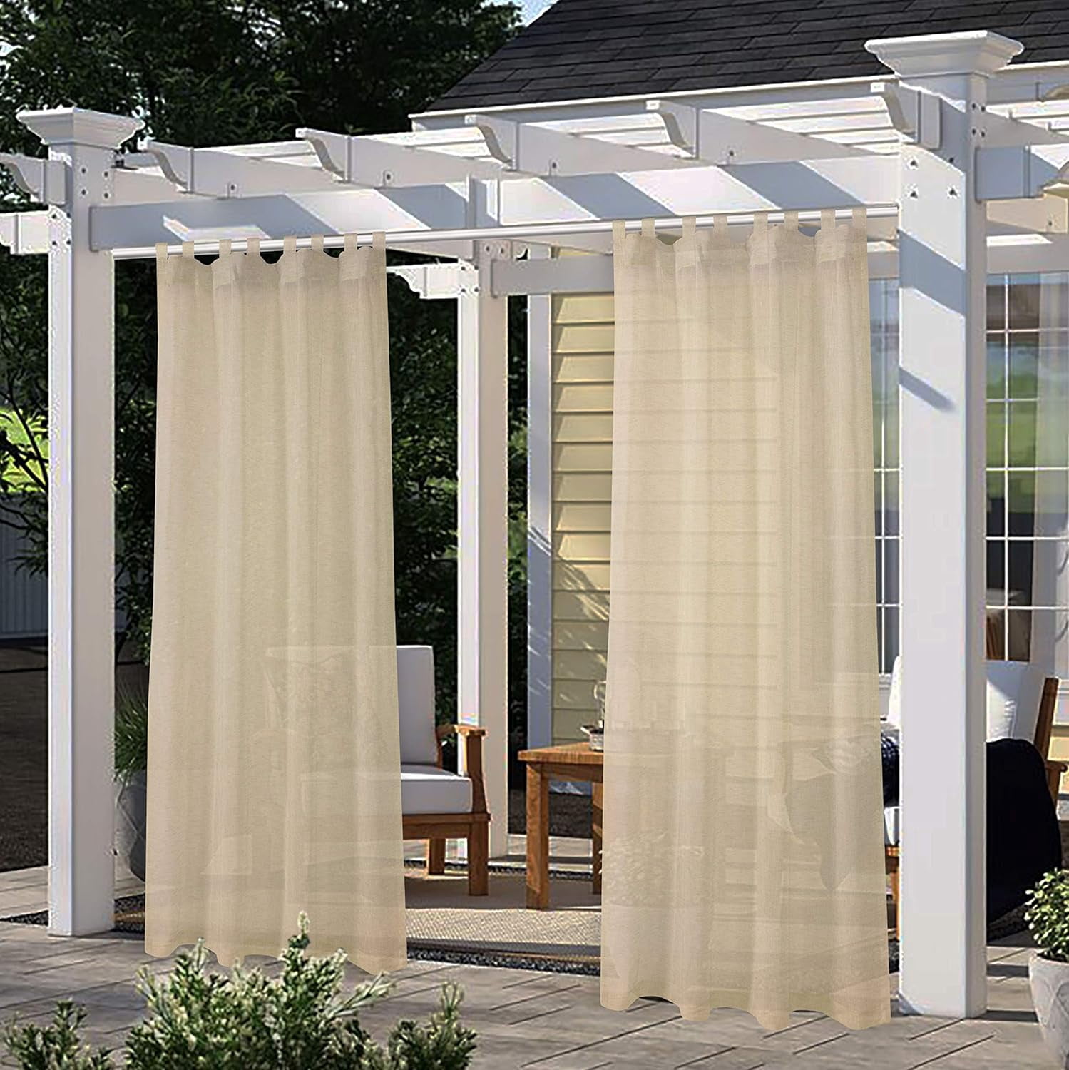 Burlap Linen Look Outdoor Curtain for Patio - 2 Panels Waterproof Tab ...
