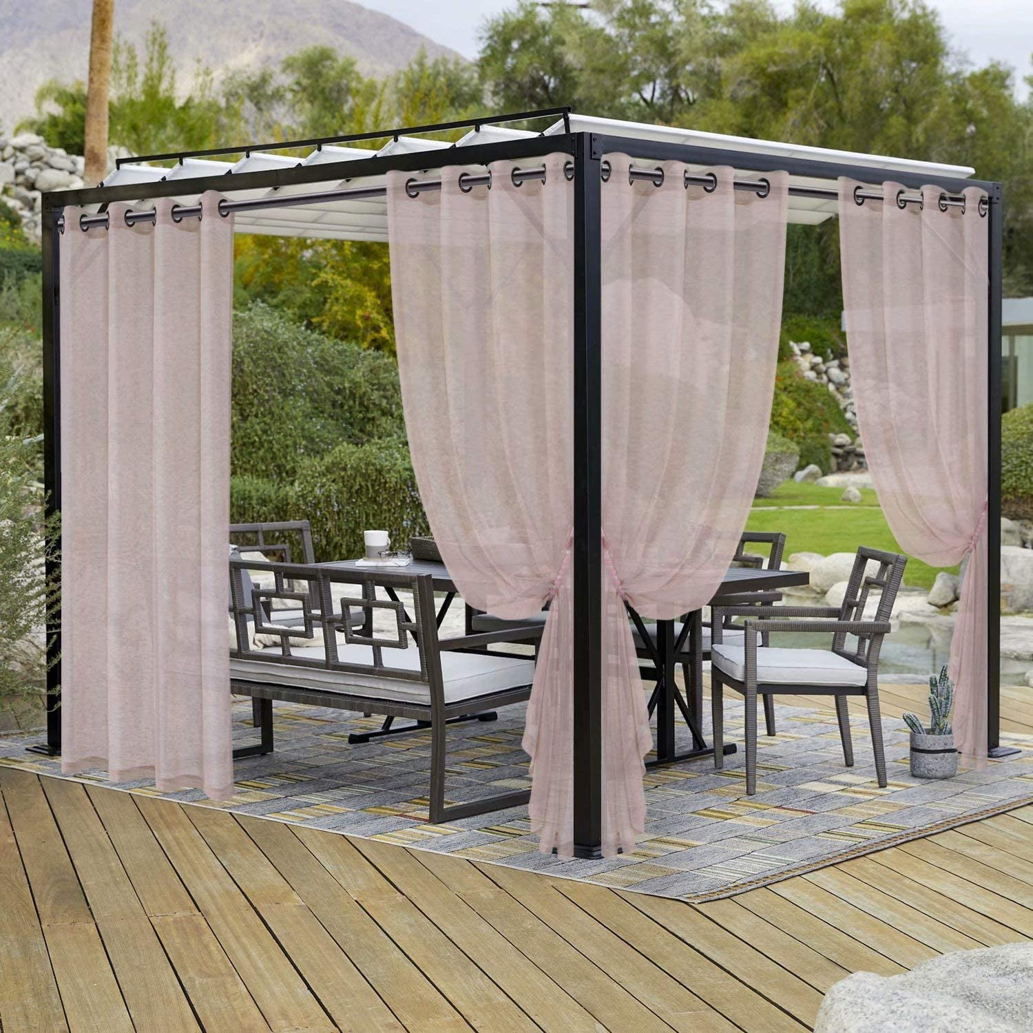 Burlap Linen Look Outdoor Curtains for Patio - 2 Panels Waterproof ...