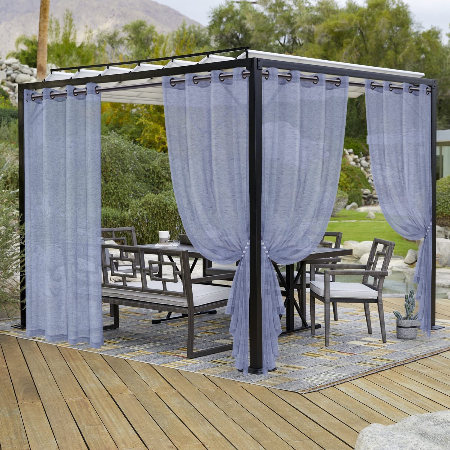Burlap Linen Look Outdoor Curtains for Patio - 2 Panels Waterproof ...
