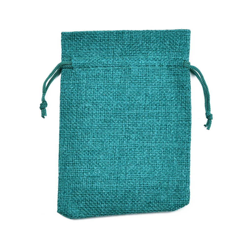 Burlap Packing Pouches Drawstring Bags Dark Cyan 13.5~14x9.5~10cm ...