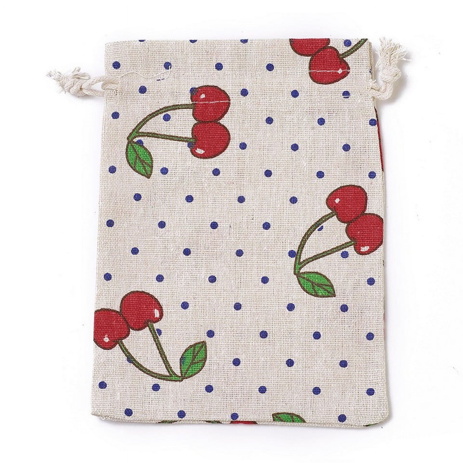 Burlap Packing Pouches Drawstring Bags Rectangle with Cherry Pattern ...