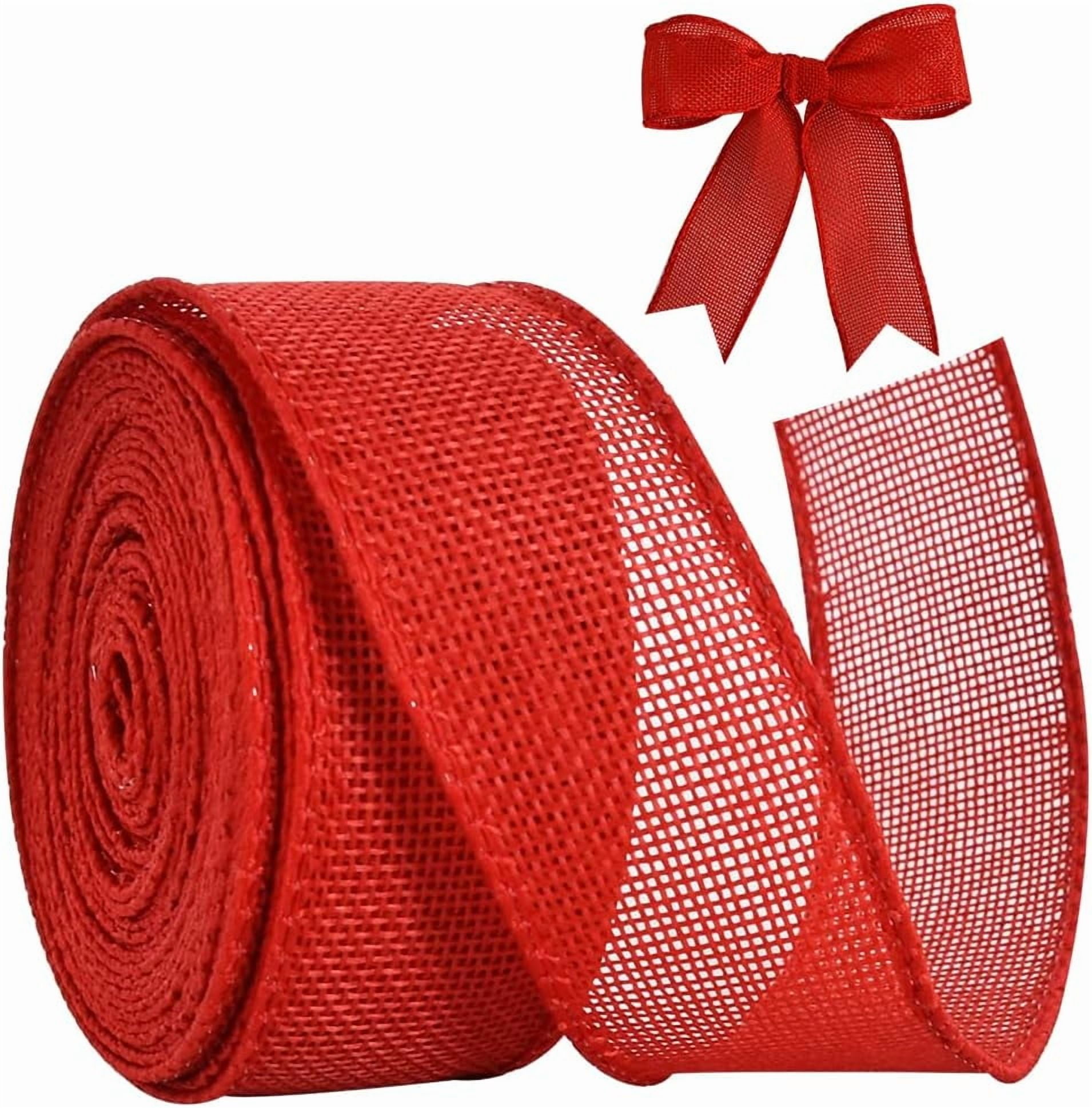 Burlap Red Wired Ribbon, 1 1/2 inch 10 Yard Jute Ribbon for Decoration ...