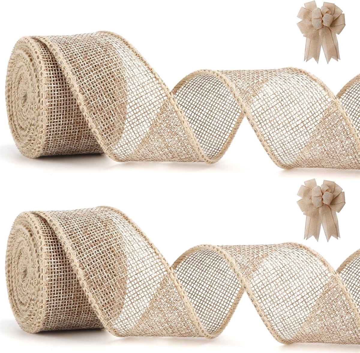 Burlap Ribbon Burlap Wired Ribbon Tutuviw 2 Rolls 1.6 in x 5 Yards ...
