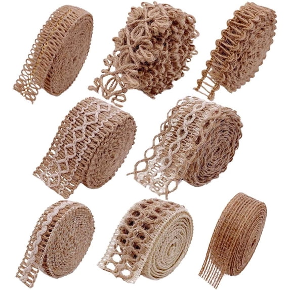 Burlap Ribbons,8 Rolls Burlap Lace Burlap Wedding Ribbon Natural Jute ...