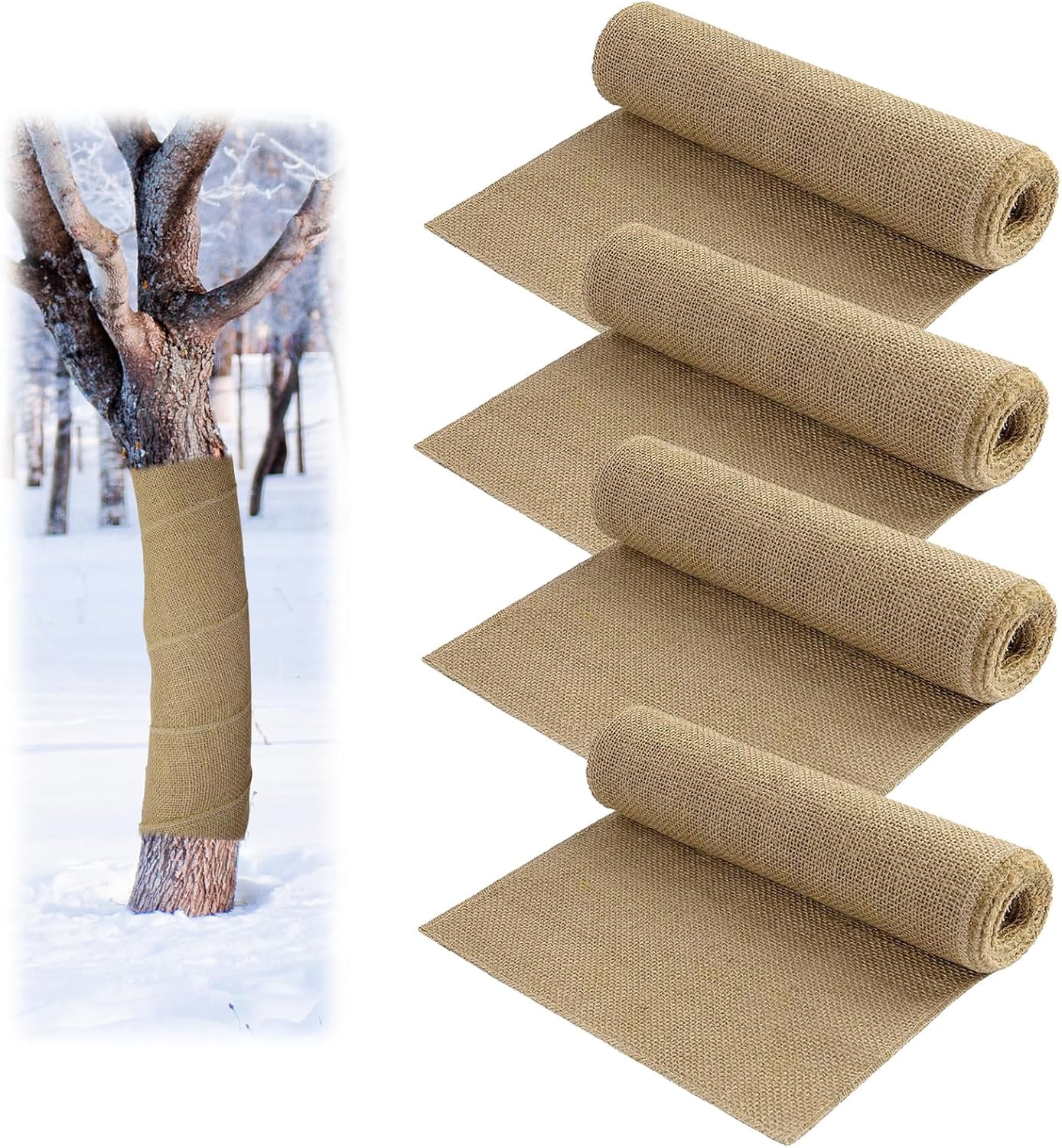 Burlap Roll, 4 Rolls 9.8FT x 9.8in Natural Burlap Fabric Tree Trunk ...