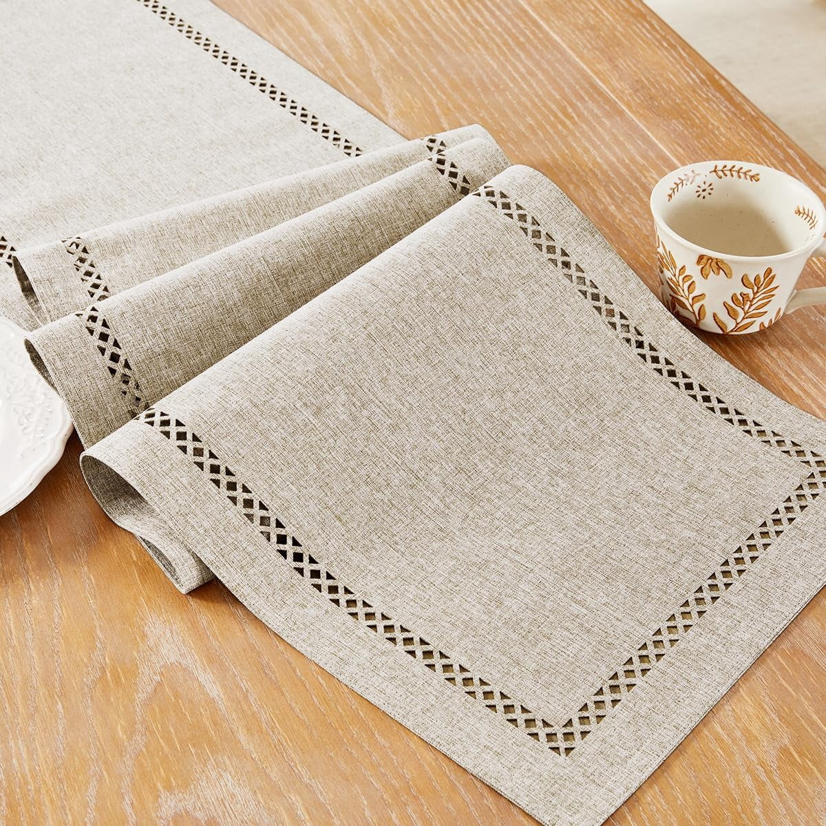 Burlap Style Farmhouse Table Runner, 13 x 72 Inch Coffee, Rustic ...