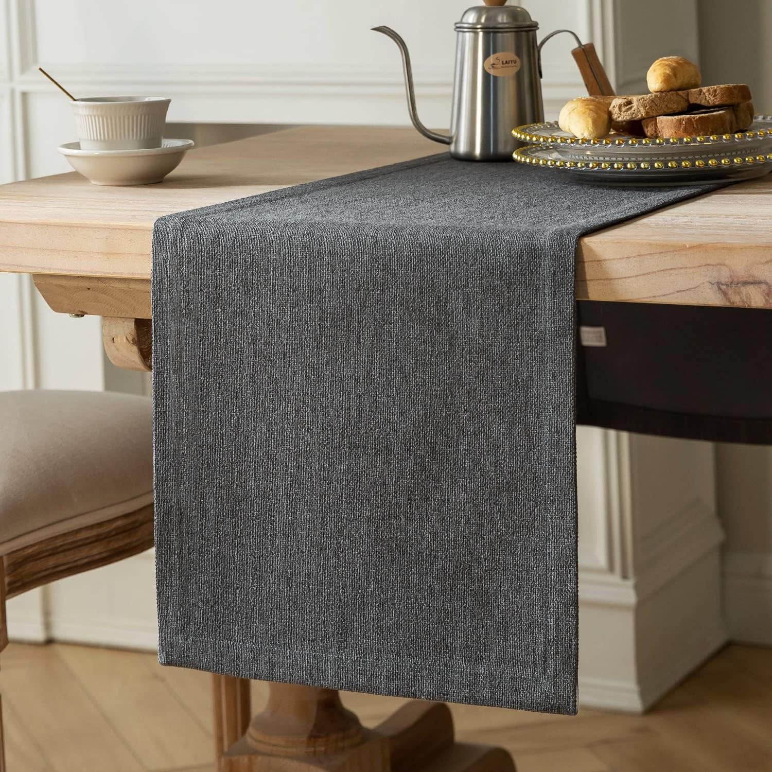 Burlap Style Farmhouse Table Runners 36 Inches Long, Grey Rustic Woven ...