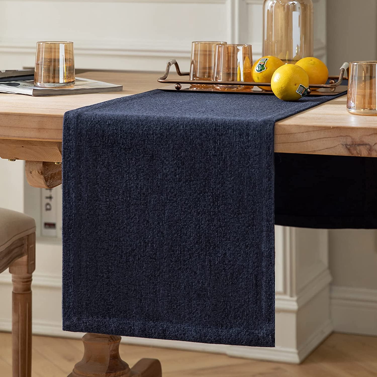 Burlap Style Farmhouse Table Runners 36 Inches Long, Navy Rustic Woven ...