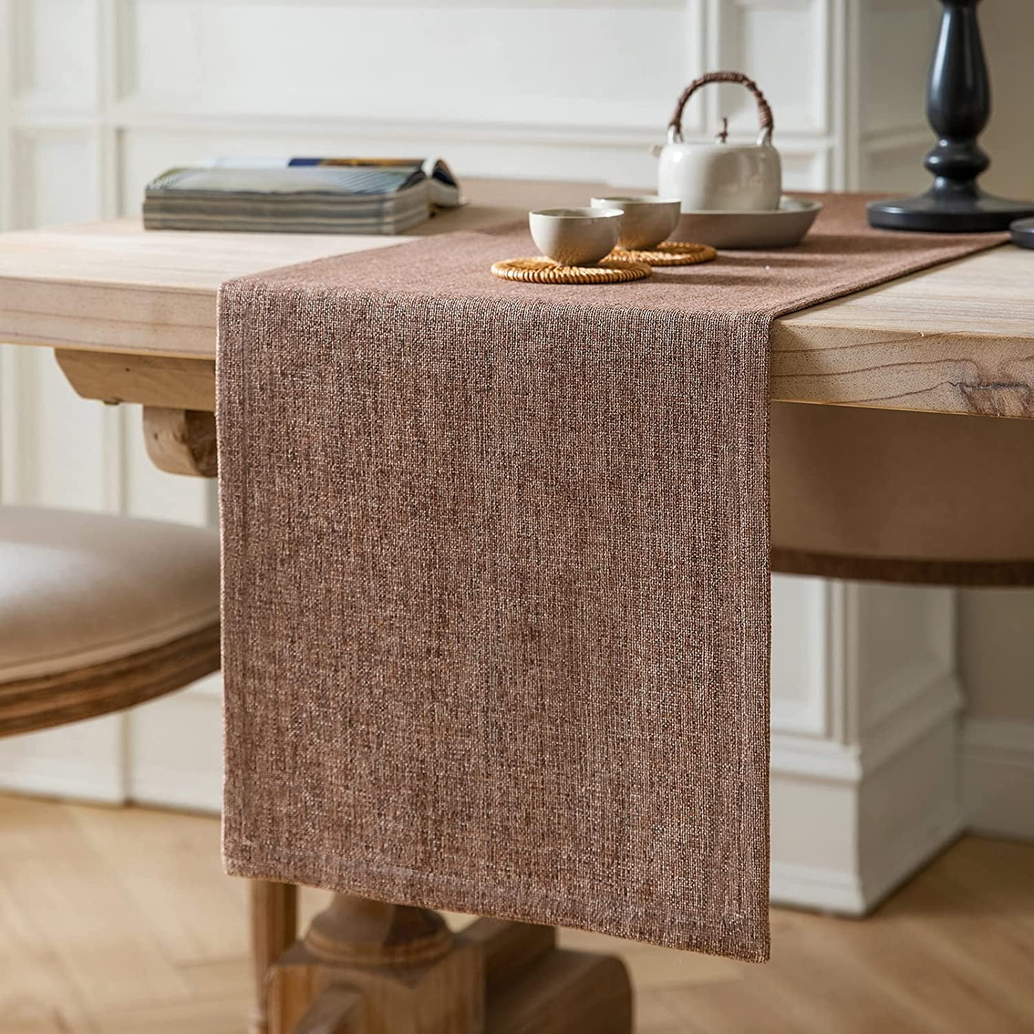 Burlap Style Farmhouse Table Runners 60 Inches Long, Brown Rustic Woven ...