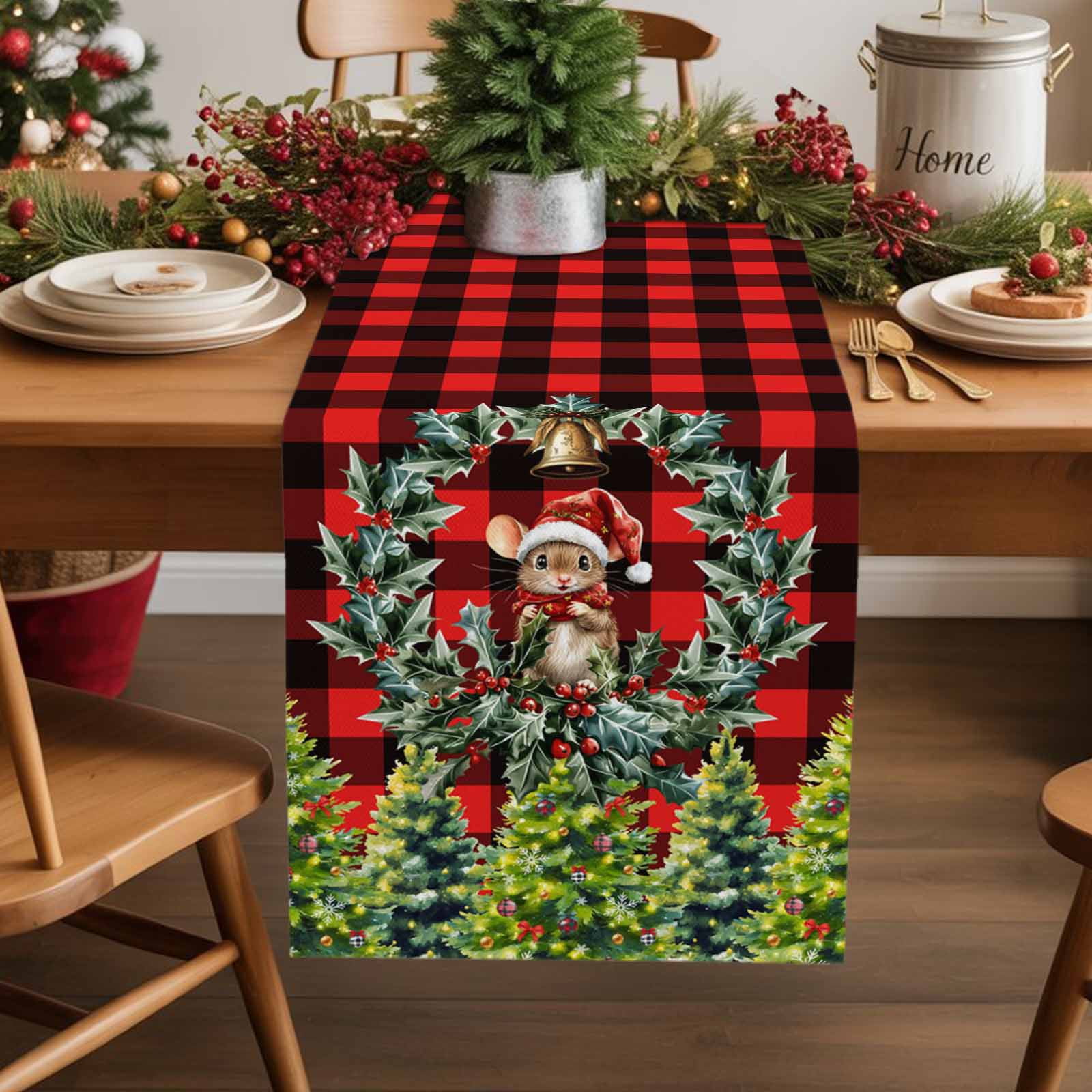 Burlap Table Runner 108 Inches Long,Christmas Tree Santa Animal Non ...