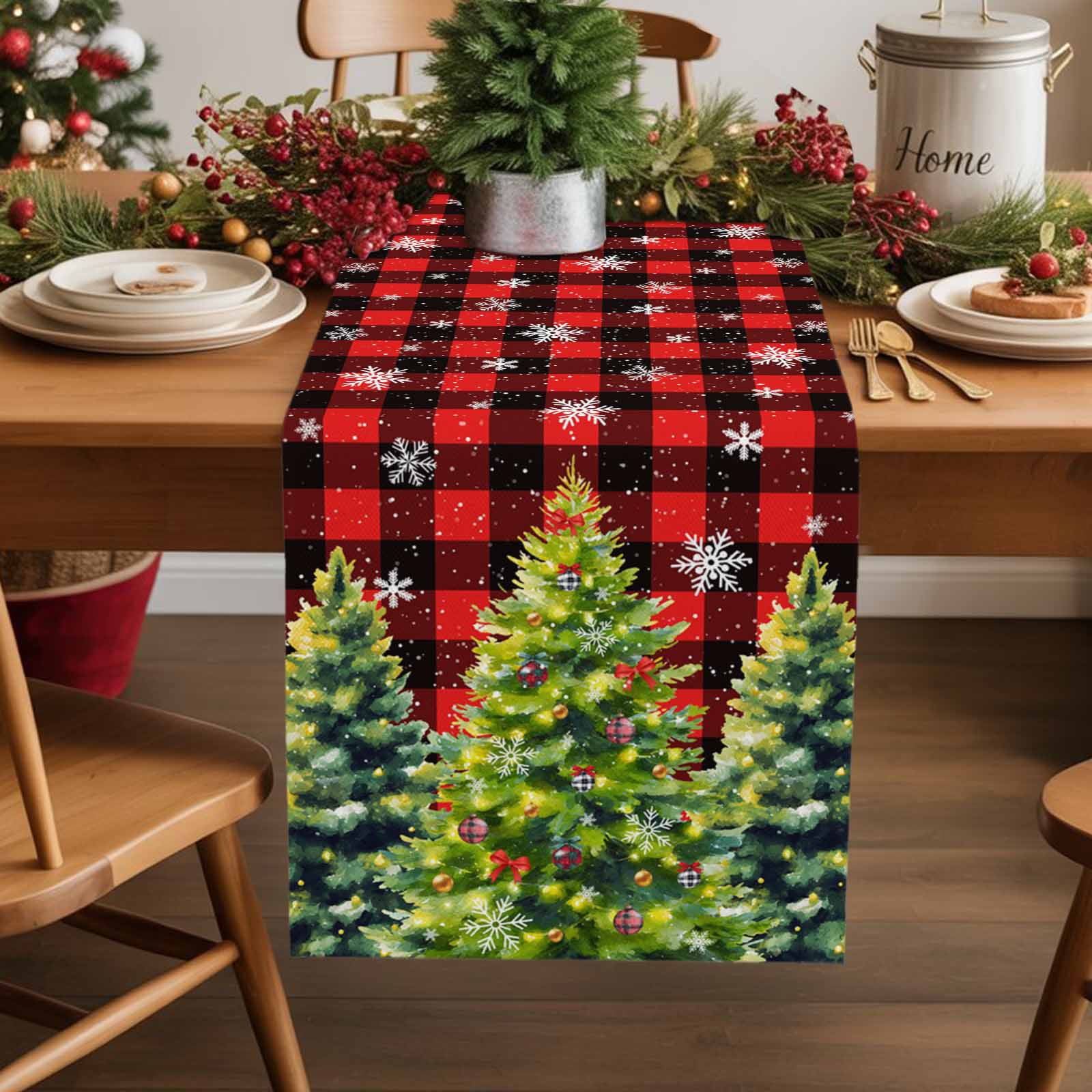 Burlap Table Runner 108 Inches Long,Christmas Tree Snowflakes Non-Slip ...