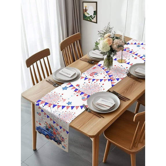 Burlap Table Runner 120 Inches Long, 4th of July Blue Truck Flower ...