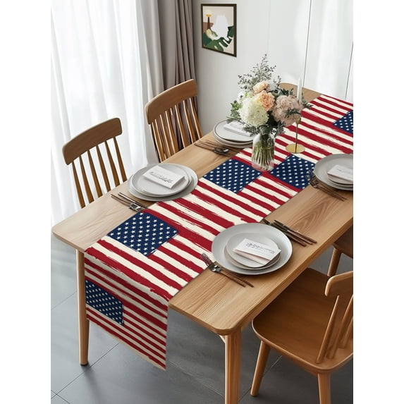 Burlap Table Runner 120 Inches Long, 4th of July Stars and Stripes Flag ...
