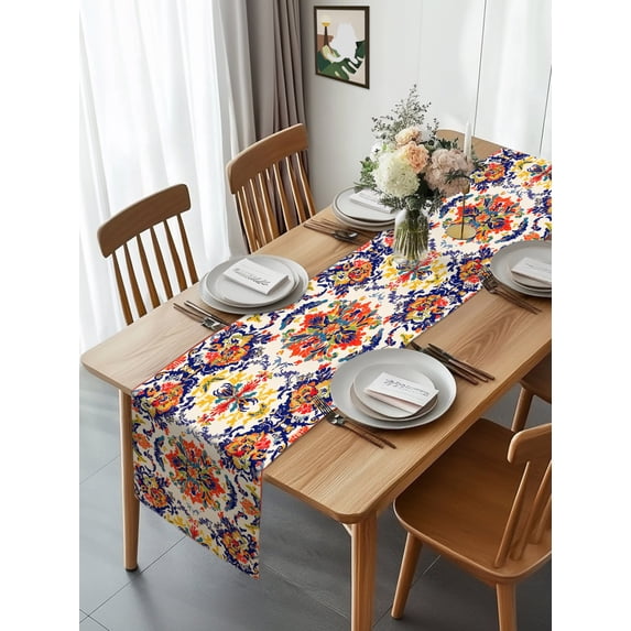 Burlap Table Runner 120 Inches Long, Abstract Art Sketch Floral Non ...