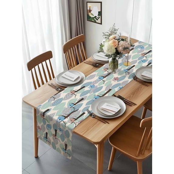 Burlap Table Runner 120 Inches Long, Abstract Brown Blue Eagle Non-Slip ...