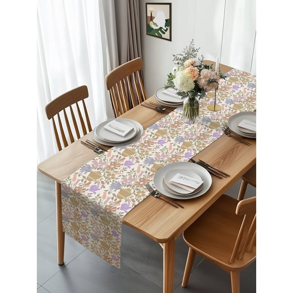 Burlap Table Runner 120 Inches Long, Abstract Flower and Botanical ...
