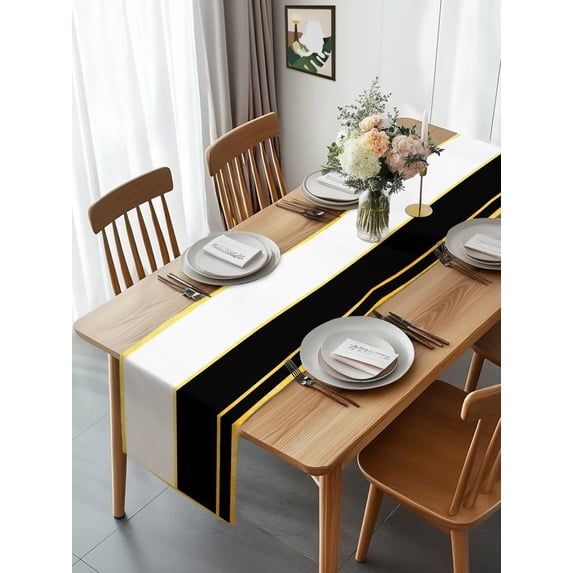 Burlap Table Runner 120 Inches Long, Abstract Geometric Golden Lines ...