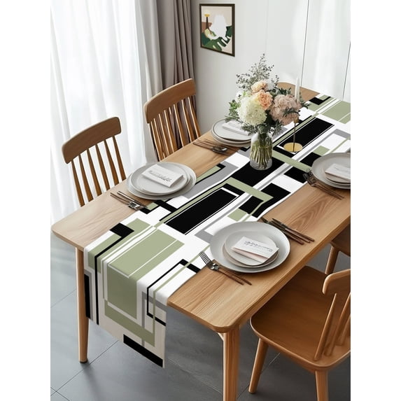 Burlap Table Runner 120 Inches Long, Abstract Geometric Line Non-Slip ...
