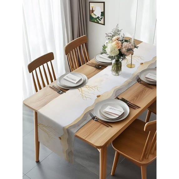 Burlap Table Runner 120 Inches Long, Abstract Gold Grey Gradient Stripe ...