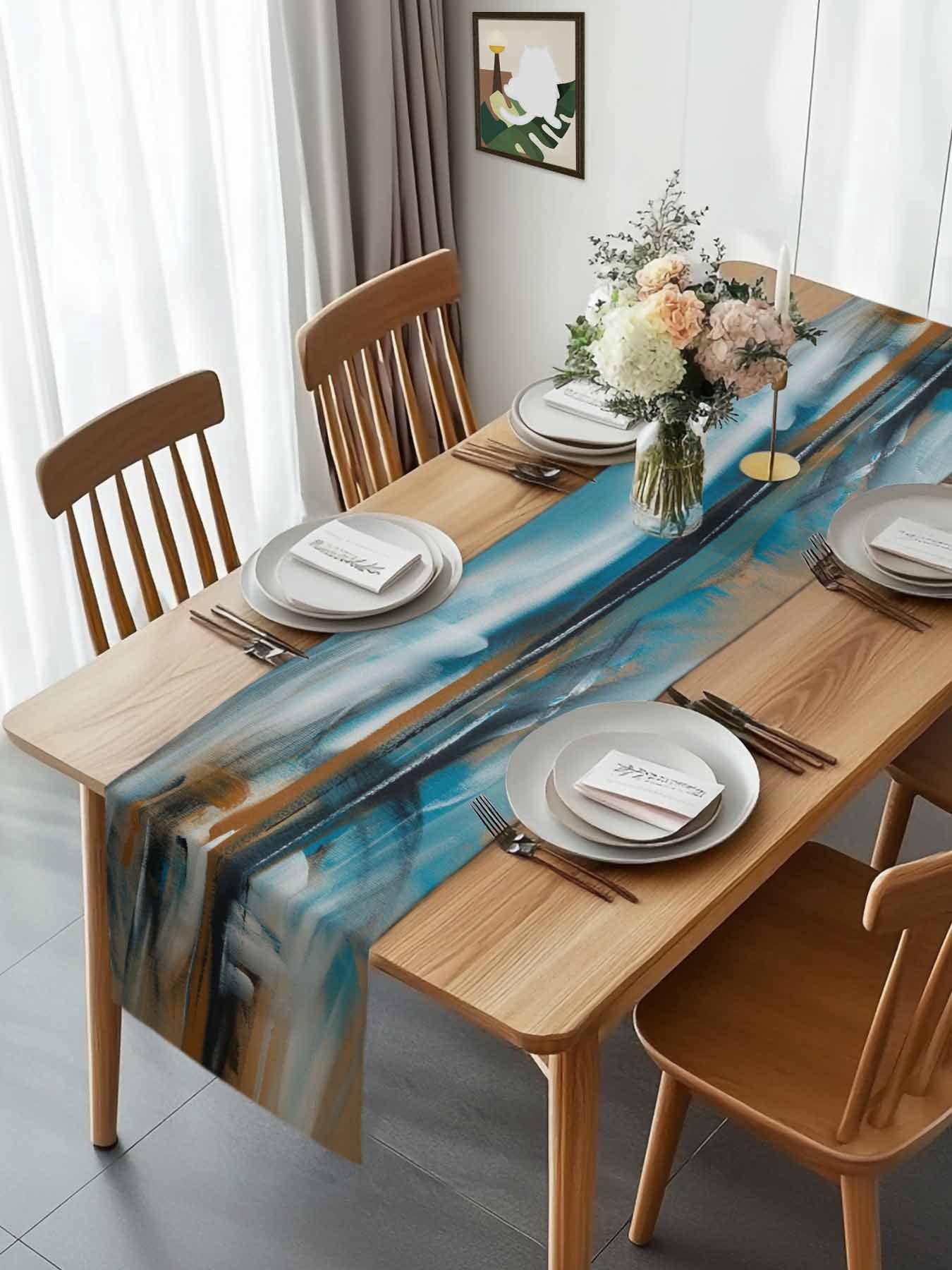 Burlap Table Runner 120 Inches Long, Abstract Graffiti Art Non-Slip ...
