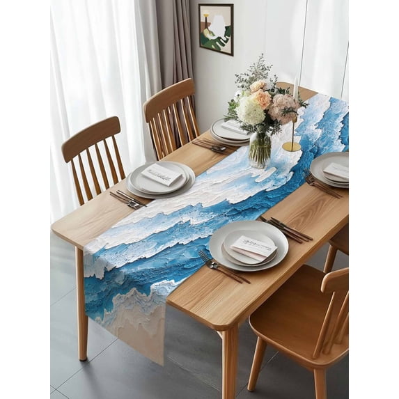Burlap Table Runner 120 Inches Long, Abstract Watercolor Ocean Beach ...