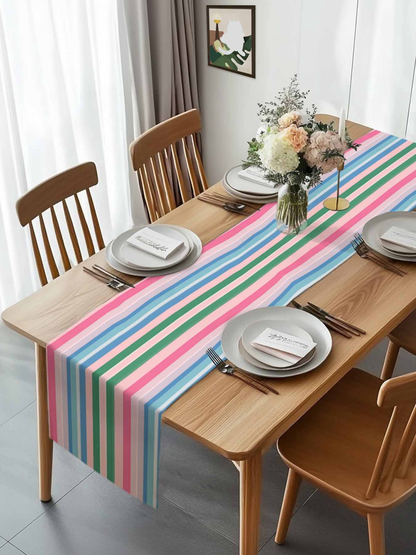 Burlap Table Runner 120 Inches Long, Abstract Watercolor Vertical Lines ...